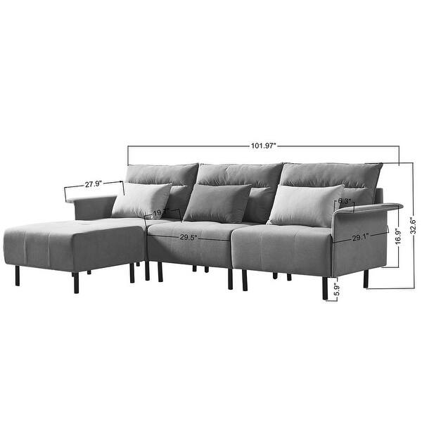 Suede Padded Sofa Couch with Bend Board Armrest, Ottoman, Metal Leg ...