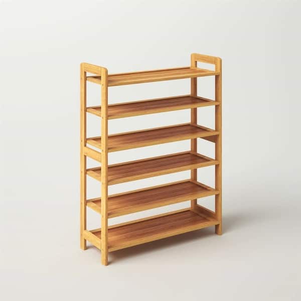 Solid Wood 6-Shelf Shoe Rack - Holds up to 24 Pair of Shoes - 35.43'' H ...