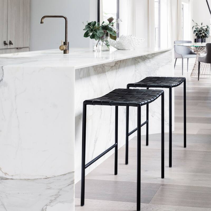 Soho Mid-century Modern Leather Weave Backless Bar Stool (26-inch/ 30 ...