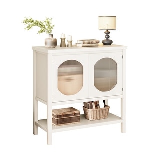 White Wave-Design Console Table with Reeded Glass – Coffee Bar ...