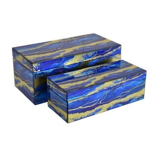 Dory Decorative Box Set of 2, Blue Gold Faux Marble Pattern Glass - Bed ...