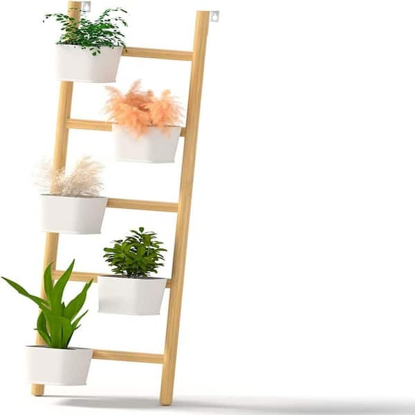 Ladder Plant Stand with 5 Metal Flower Pots - Bed Bath & Beyond - 39203144