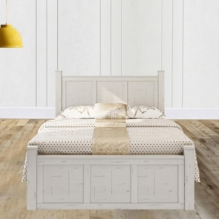 Solid Pine Wood Farmhouse Style Platform Bed Frame with Storage Drawers ...