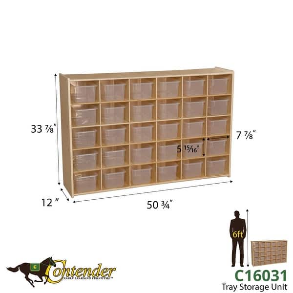 Contender Kids 30 Cubby Shelf Organizer With Transculent Bins, Wooden ...