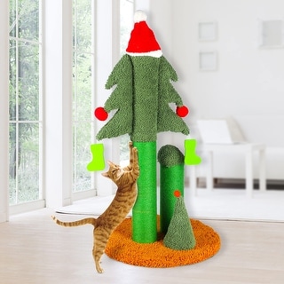 32in Cat Scratching Post Christmas Tree with 3 Heights, Sisal Rope and ...
