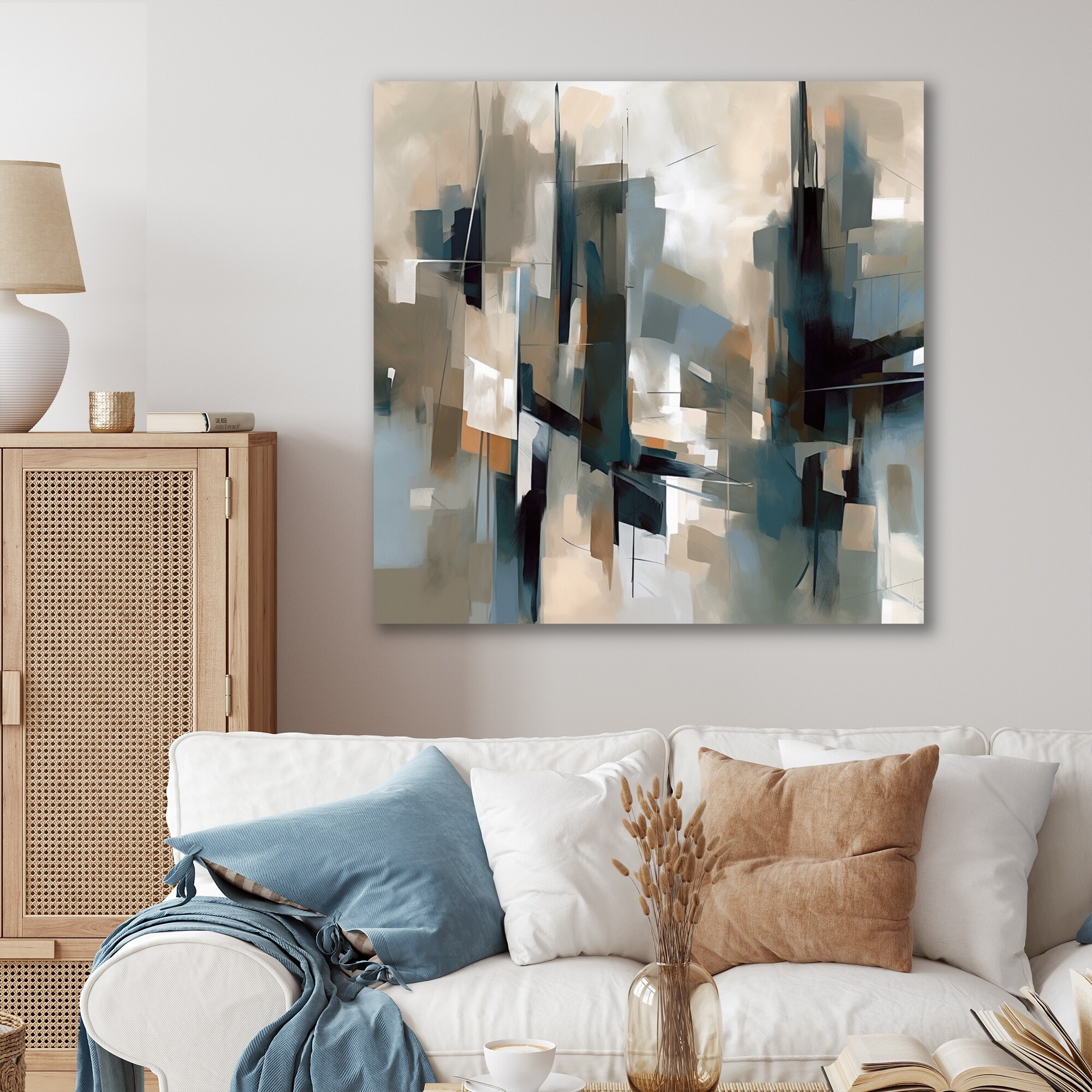 Designart "Abstract Shapes And Lines Iv" Abstract Marble Canvas Print ...
