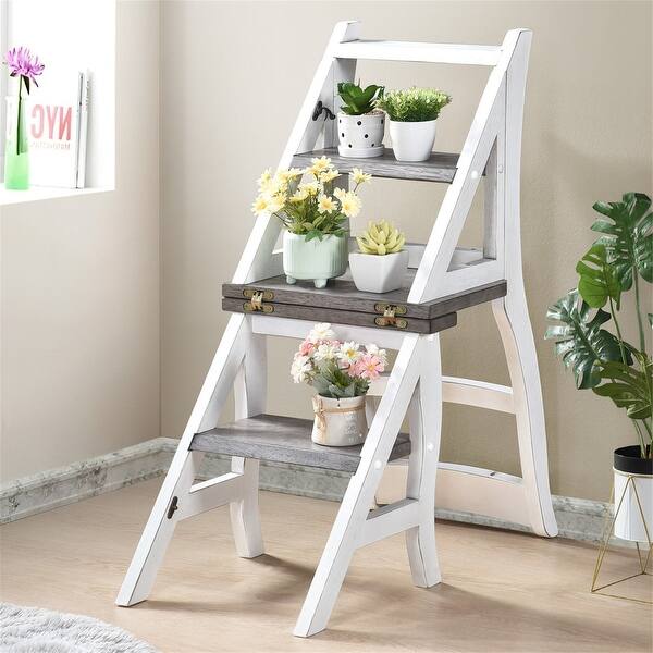 Solid Wood Foldable Ladderchair Dual Purpose Stepladders Display Stand ...