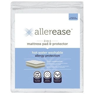 AllerEase 2-in-1 Mattress Pad & Protector, Hot Water Washable - White - Bed Bath & Beyond - 22121856
