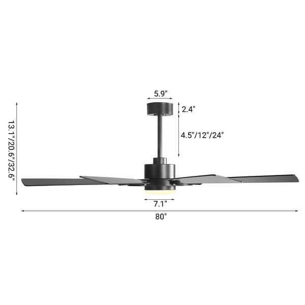 WINGBO 80-inch 8-Blades Indoor DC Motor Ceiling Fan With LED Light and ...