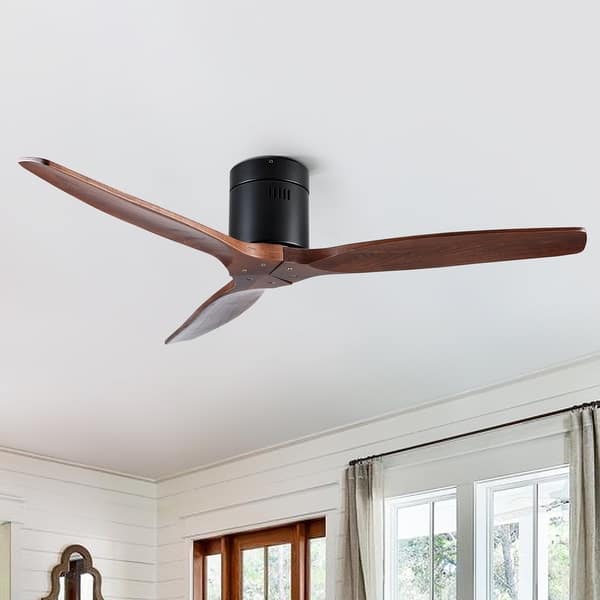 52In. Farmhouse Indoor Flush Mount Low Profile Ceiling Fan with Solid ...