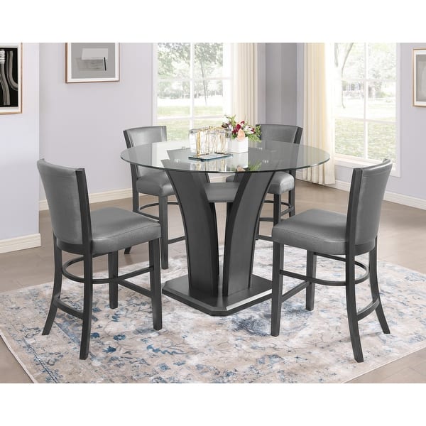 Janna Gray Modern Glass Round Counter Height Set - Bed Bath & Beyond ...