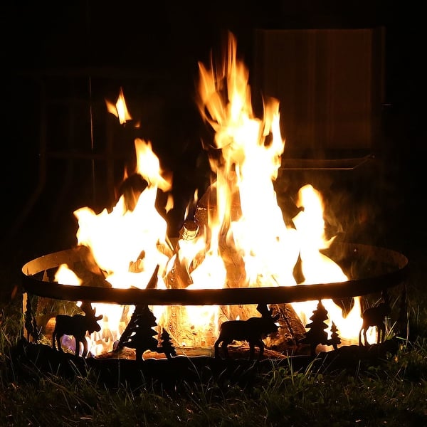 Sunnydaze 36" Wood-Burning Fire Ring Black Steel w/ Northwoods Wild ...