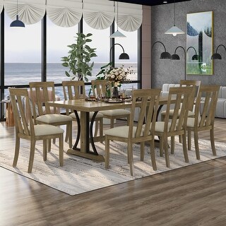 9-Piece Retro Dining Table Set Rectangular Table and 8 Dining Chairs ...