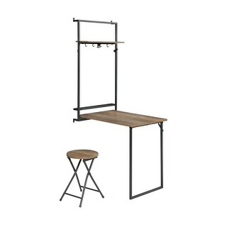 Wood Wall Desk with Stool in Rustic Oak and Sandy Black - Bed Bath ...