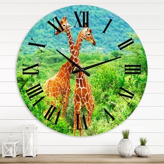 Designart 'Fight Of Two Giraffes On Green' Farmhouse wall clock - Bed ...