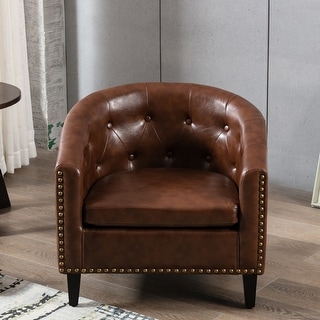 Chesterfield-Inspired Tufted Barrel Chair with Solid Wood Frame - Bed ...