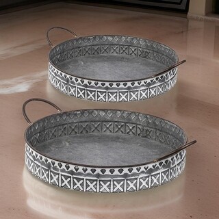 18, 20 Inch Set of 2 Round Serving Trays with Handles, Galvanized Gray ...