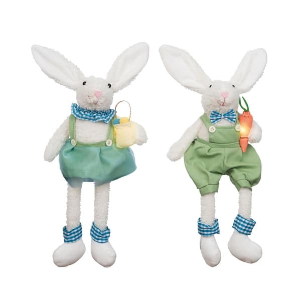 Transpac Light Up Plush Easter Bunny w/Carrot Set of 2 Home Decorations ...