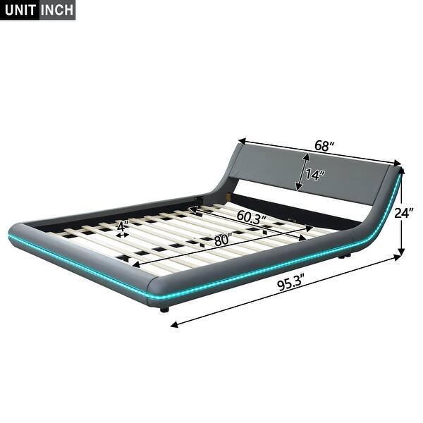 Leather Upholstery Platform Bed Frame with Sloped Headboard - Bed Bath ...