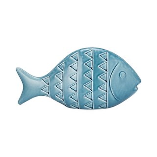 13" Fish Figurine Contemporary ZigZag Design Blue Porcelain Fish ...