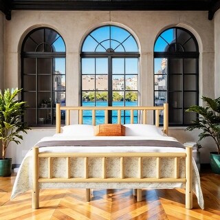 Farmhouse Queen Log Bed Frame, Solid Pine, Cylindrical Design, Natural ...