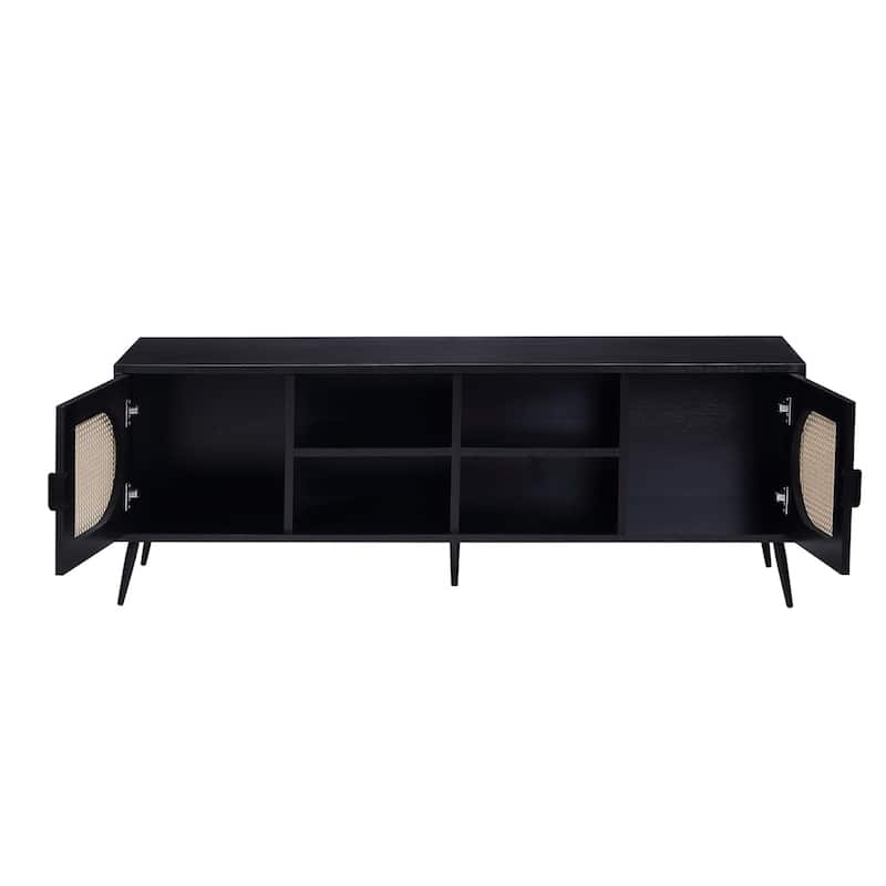 2 Doors and 4 Open Compartments TV Stand with Metal Legs in Black ...