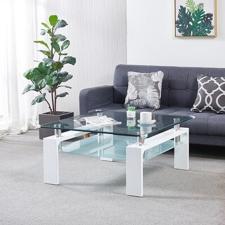 Square 2-Layer Coffee Table with Tempered Glass Top, Contemporary ...