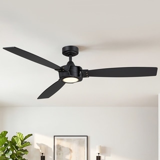 60" Modern Matte Black Dimmable LED Ceiling Fan with Light and Remote ...