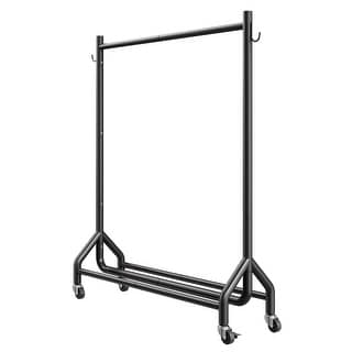 Heavy-Duty Rolling Clothes Rack with 2 Hanging Rods, 1 Bottom Shelf ...
