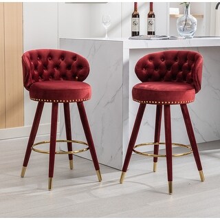 Contemporary Counter Bar Stools with Button Tufted Back（Set of 2）Claret ...