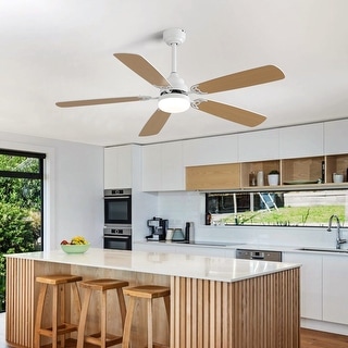 Wood Dual-Color Blades Ceiling Fan with Adjustable 3-Color LED Light ...