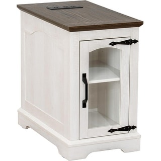 Narrow Side Table with Charging Station, 13.8" End Table with Storage ...