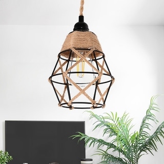 16.4ft Plug In Cord Hemp Rope Hanging Lamp Industrial Hanging Pendant ...