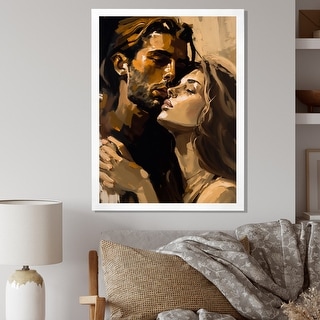 Designart "Passionate Love Portrait Retro Painting I" Couple Framed ...