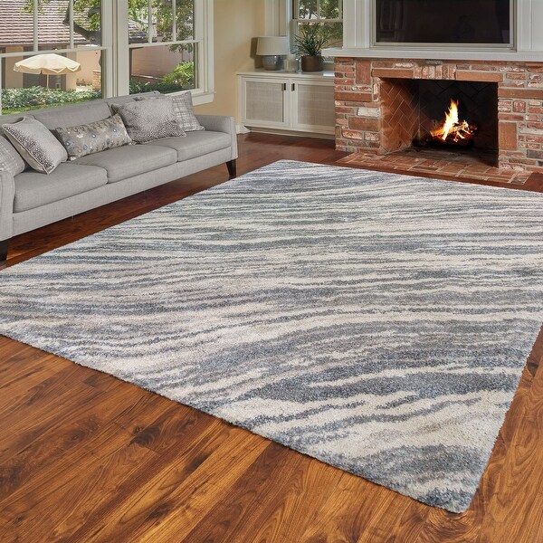 COSMOLiving Mid Century Modern Marble Cream Beige Large Fluffy Area Rug ...
