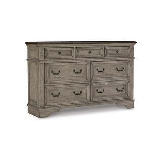 Eerie 64 Inch Dresser, Vintage Gray Base, Rich Brown Surface, 7 Drawers ...