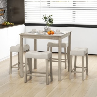 5-Piece Bar Table Set with 4 Padded Stools, Square Dining Table for ...