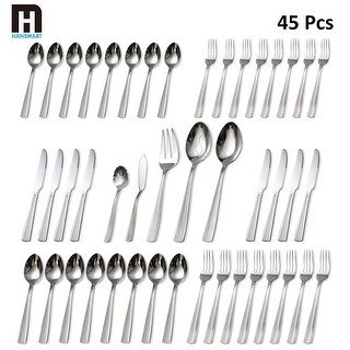 45 Piece Silverware Flatware Set Stainless Steel - Service for 8 - Bed ...