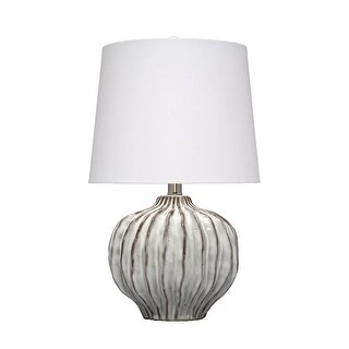 Riz Accent Table Lamp, 20 Inch Ceramic Glaze Gray Silver, White Linen ...