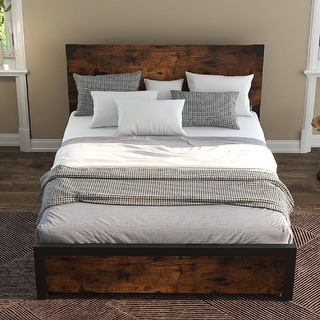 Rustic Queen Size Bed Frame with Wood Headboard - Bed Bath & Beyond ...