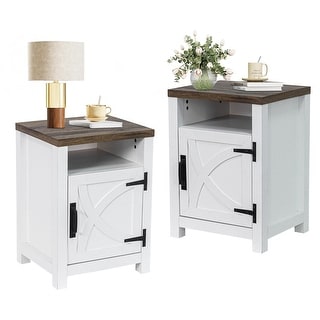 Farmhouse Barn Door Nightstand Bedside Table Set of 2 with Adjustable ...