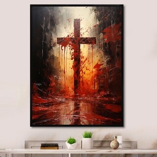 Designart "Cross At Calvary Blood Red Collage I" Christianity Framed ...