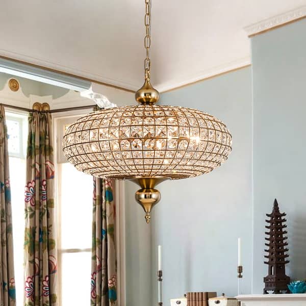 Retro French 4/5-Light Antique Brass Globe Crystal Chandelier Kitchen Island Pendant - Bed Bath ...