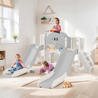 Kids Slide Playset Structure 7 in 1, Freestanding Spaceship Set - Bed ...