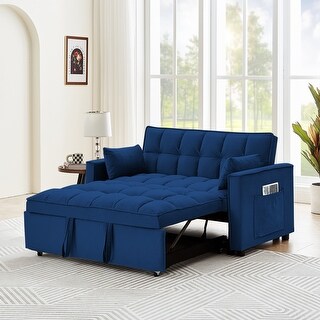 Blue 55" Velvet Sleeper Sofa Bed with Adjustable Backrest, Pull-Out Bed ...
