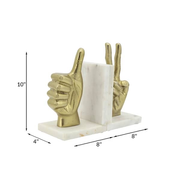 Sagebrook Home Set of 2 Metal Hand Sign Bookends Contemporary Marble ...