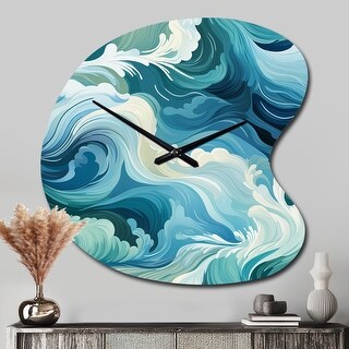 Designart - Ocean Spray - Coastal Large Wall Clock in Asymmetrical Drop ...