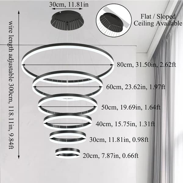 Modern LED Chandelier 6 Rings Large High Ceiling Hanging Chandelier ...