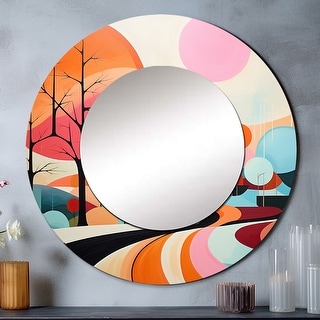 Designart "Colorful Mid Century Abstract Landscapes" Mid-century Round ...