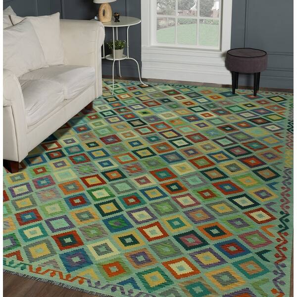 Hand-Woven Sangat Kilim Adrian Green/Rust Rug - 8'0" x 11'5" - Bed Bath ...